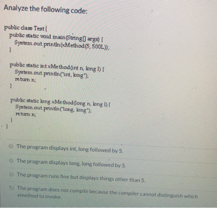 (Solved) : Analyze Following Code Public Class Test Public Static Void ... (Solved) : Analyze Following Code Public Class Test Public Static Void ...