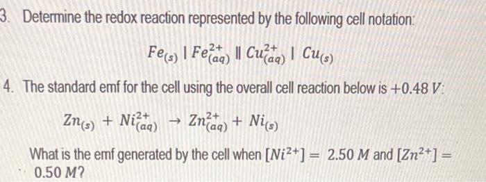 Solved Determine The Redox Reaction Represented By The
