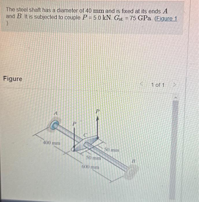 Solved The steel shaft has a diameter of 40 mm and is fixed | Chegg.com