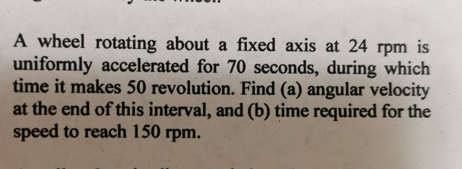 Solved A wheel rotating about a fixed axis at 24 rpm is | Chegg.com