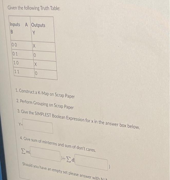 Solved Given the following Truth Table: 1. Construct a K-Map | Chegg.com