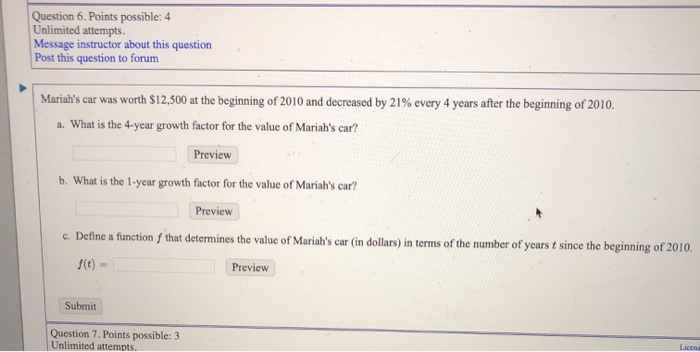 Solved Question 6. Points possible: 4 Unlimited attempts. | Chegg.com