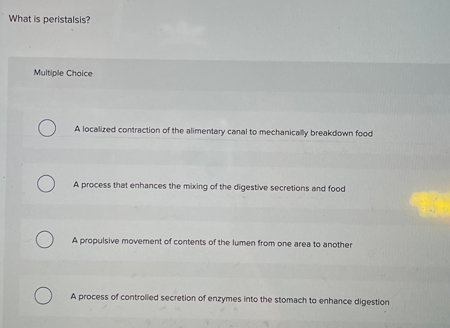 Solved What is peristalsis?Multiple ChoiceA localized | Chegg.com