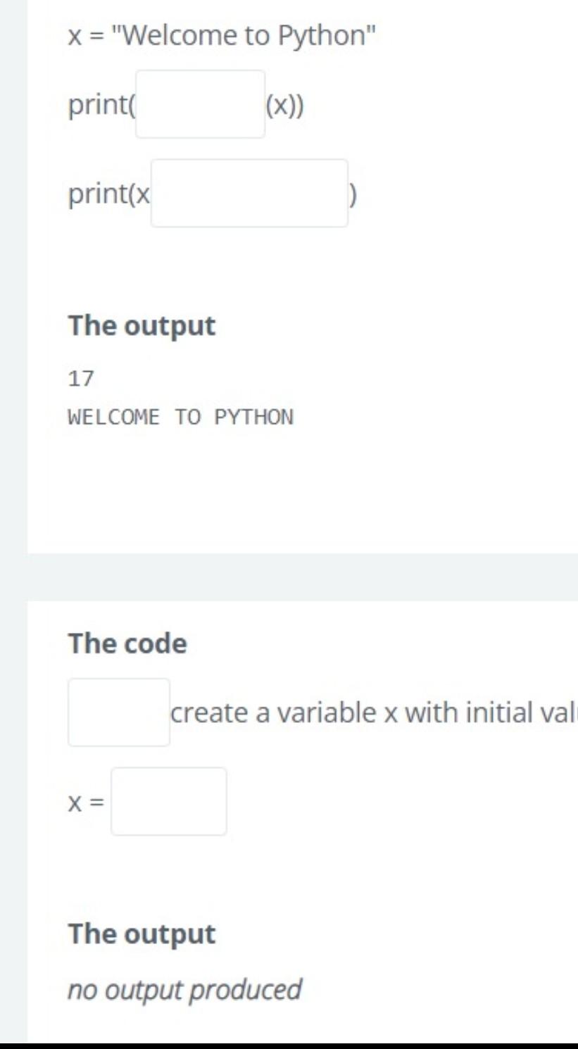 Solved x = "Welcome to Python" print (x)) print(x The output | Chegg.com