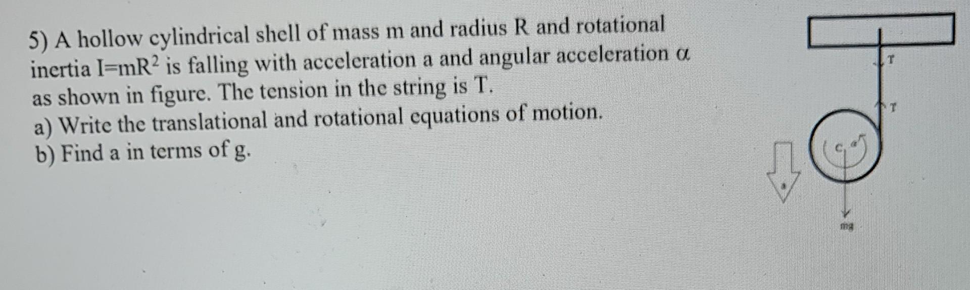 Solved а т 5) A hollow cylindrical shell of mass m and | Chegg.com