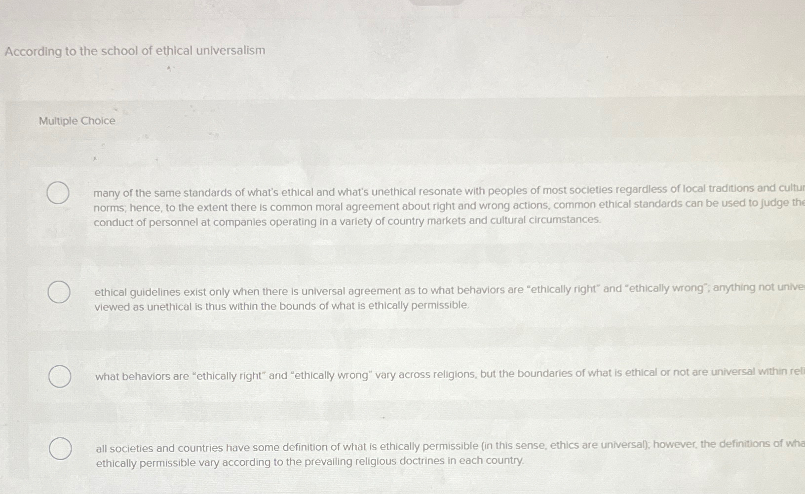 Solved According to the school of ethical | Chegg.com