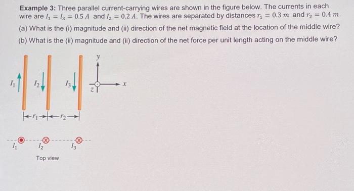 Solved Example 3: Three parallel current-carrying wires are | Chegg.com
