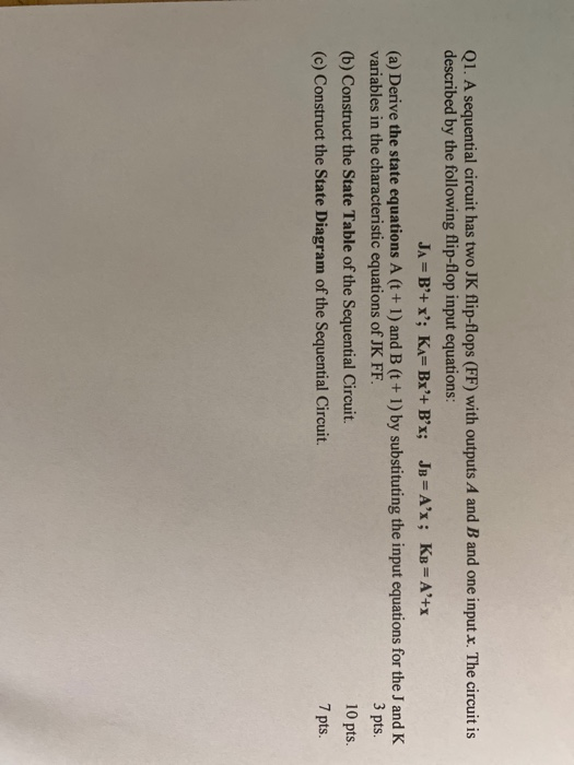 Solved Q1. A sequential circuit has two JK flip-flops (FF) | Chegg.com