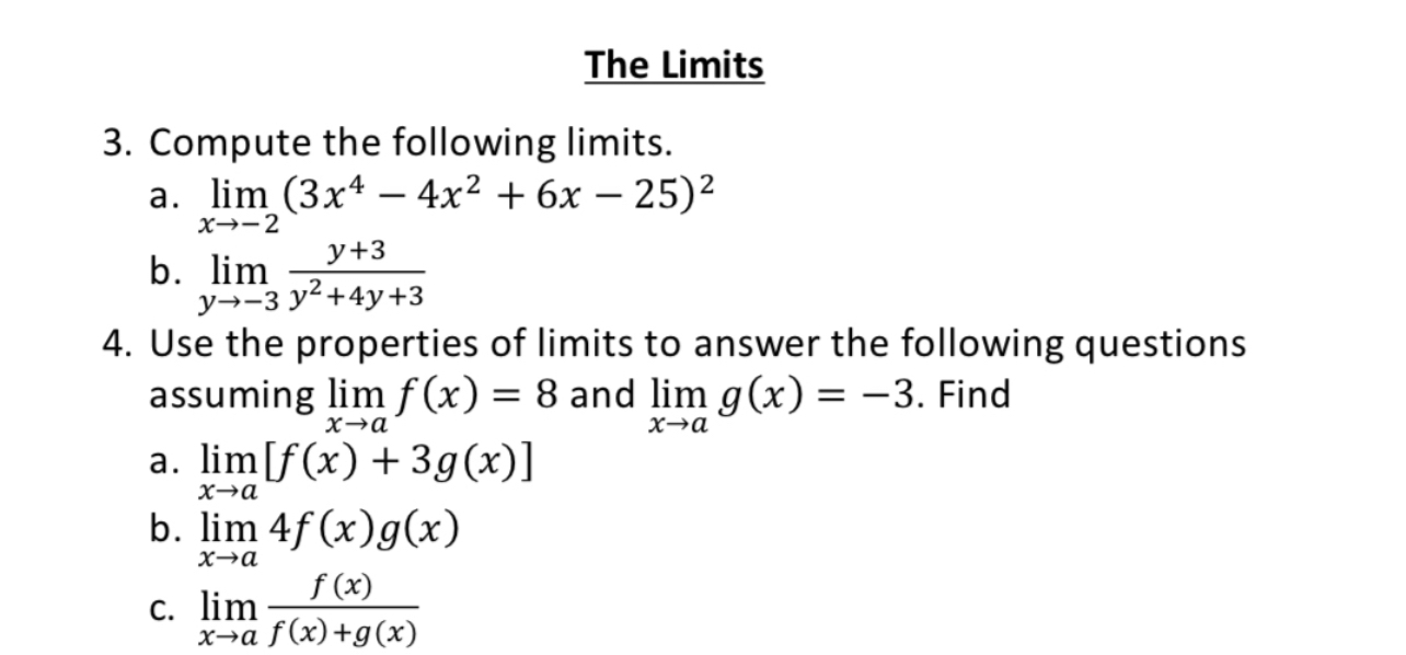 Solved The LimitsCompute the following | Chegg.com