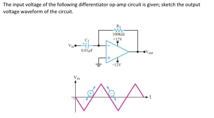 Solved The input voltage of the following differentiator | Chegg.com