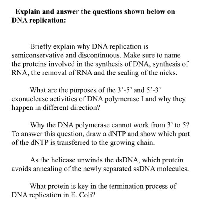 Solved Explain and answer the questions shown below on DNA | Chegg.com