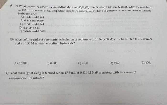 Solved भ4 9) What respective concentrations (M) of Mg62 and | Chegg.com