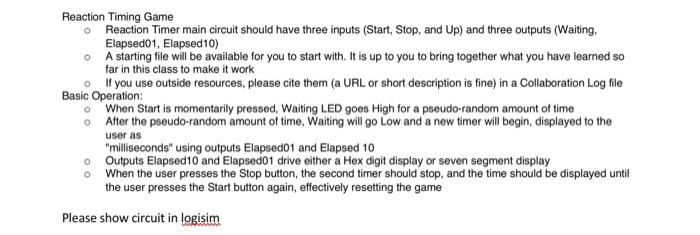 Solved Reaction Timing Game Reaction Timer Main Circuit
