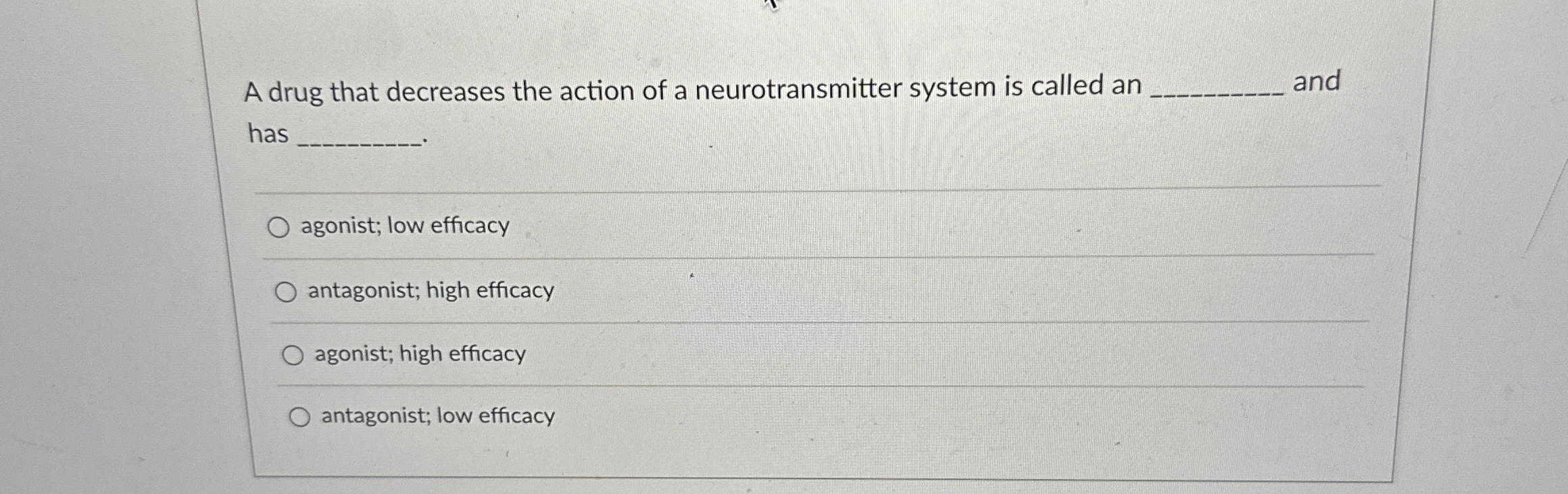 Solved A drug that decreases the action of a | Chegg.com