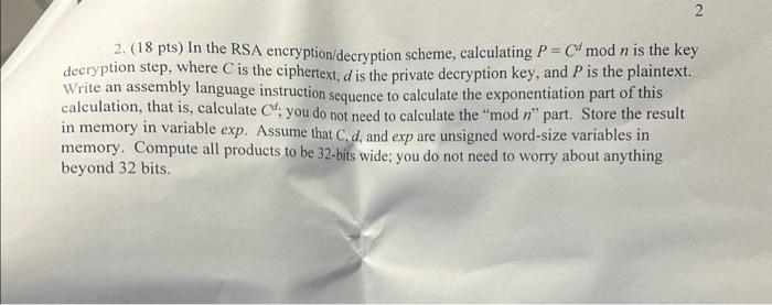 Solved 2. (18 pts) In the RSA encryption/decryption scheme, | Chegg.com