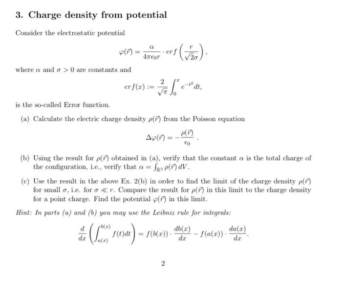 Solved 3. Charge density from potential Consider the | Chegg.com