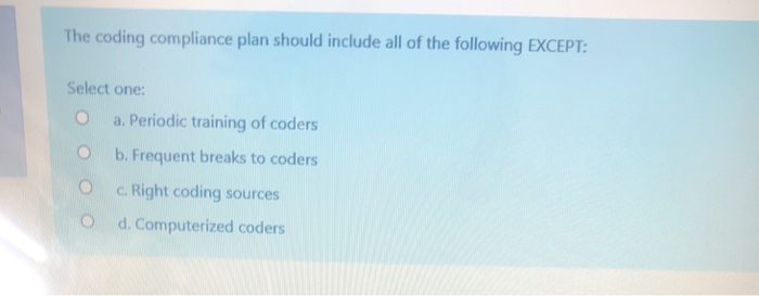 Solved The coding compliance plan should include all of the | Chegg.com