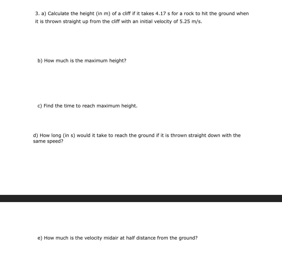 Solved a) ﻿Calculate the height (in m ) ﻿of a cliff if it | Chegg.com