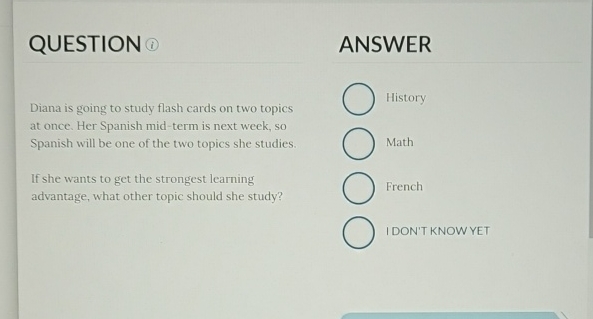 Solved QUESTIONDiana is going to study flash cards on two | Chegg.com