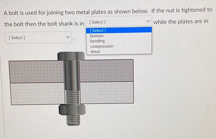 Solved A bolt is used for joining two metal plates as shown | Chegg.com