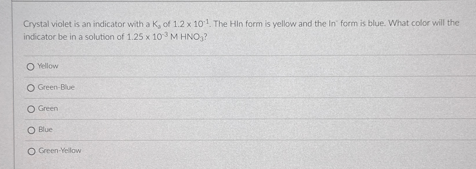 Solved Crystal violet is an indicator with a Ka ﻿of | Chegg.com