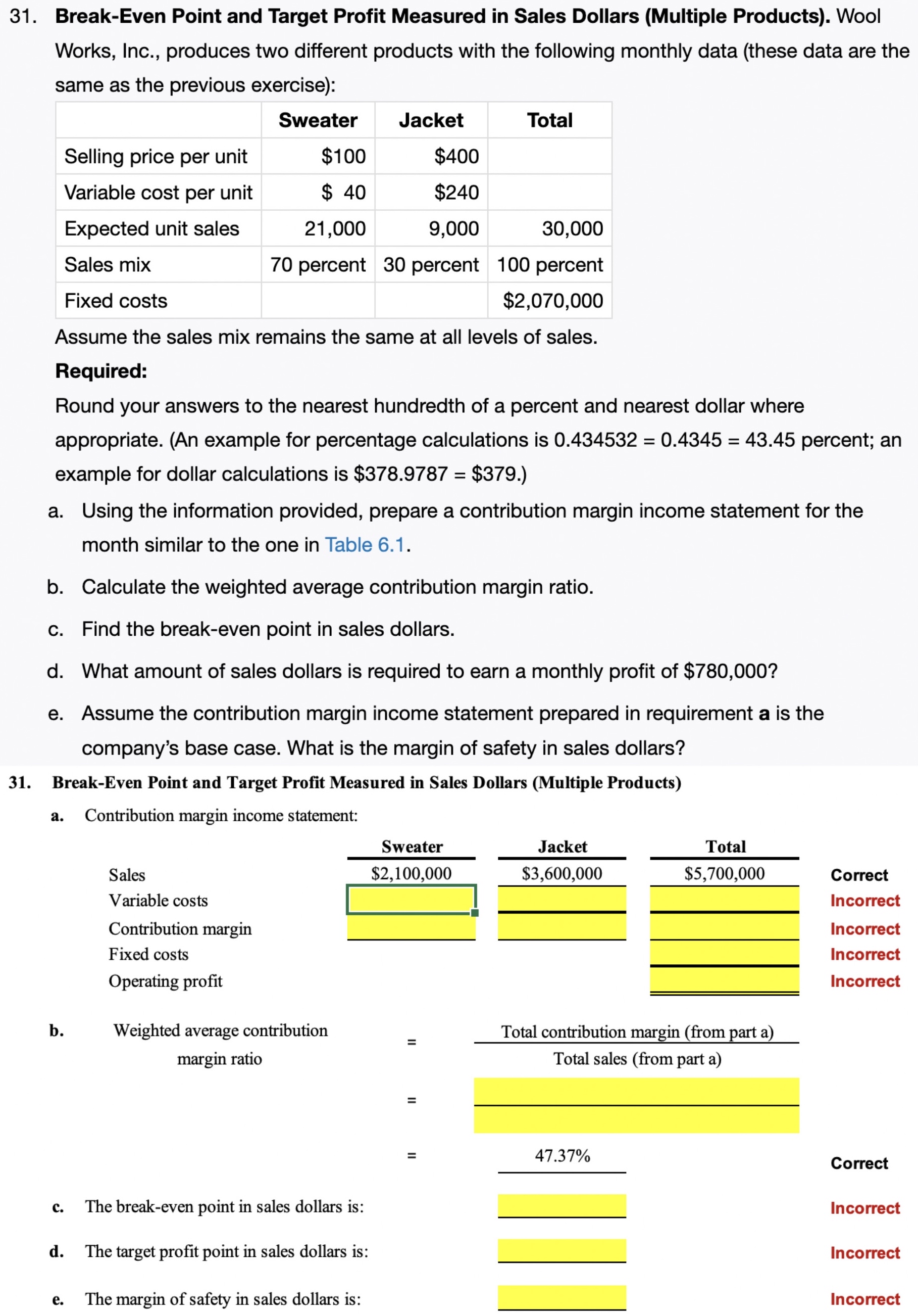 Solved Fill out the missing data for problem | Chegg.com