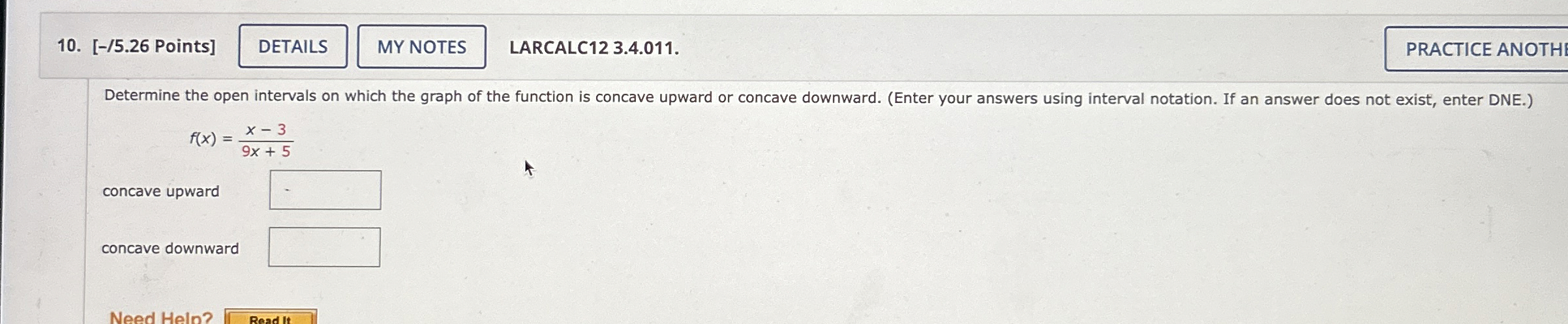 Solved [-/5.26 ﻿Points]LARCALC12 3.4.011.Determine the open | Chegg.com