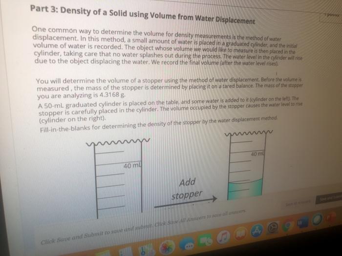 Part 3: Density of a Solid using Volume from Water | Chegg.com