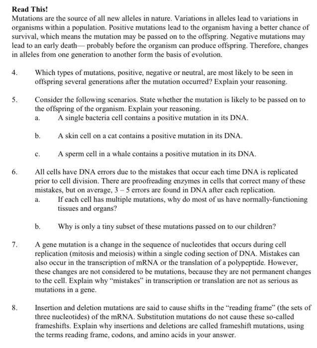 Solved Model 1 Comparing Substitution Mutations Original | Chegg.com