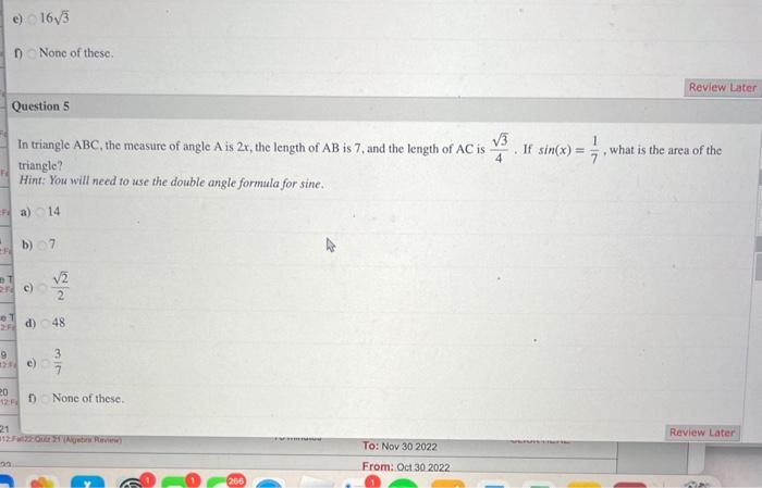 Solved In triangle ABC, the measure of angle A is 2x, the | Chegg.com