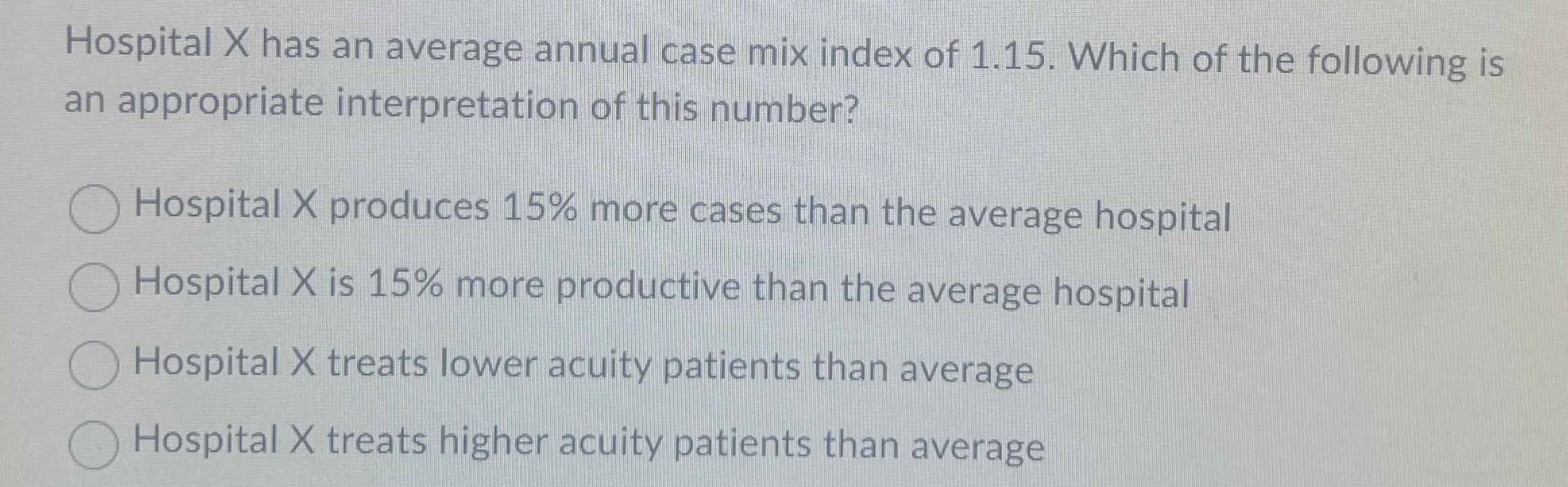 Solved Hospital x ﻿has an average annual case mix index of | Chegg.com