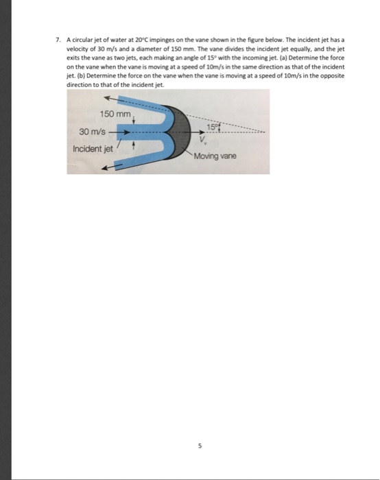 Solved 7. A circular jet of water at 20°C impinges on the | Chegg.com