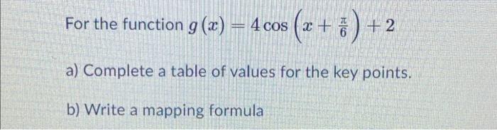 Solved For the function g(x) = 4 cos (x + ²) +2 6 a) | Chegg.com