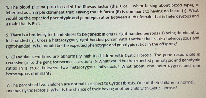 Solved 4. The blood plasma protein called the Rhesus factor | Chegg.com
