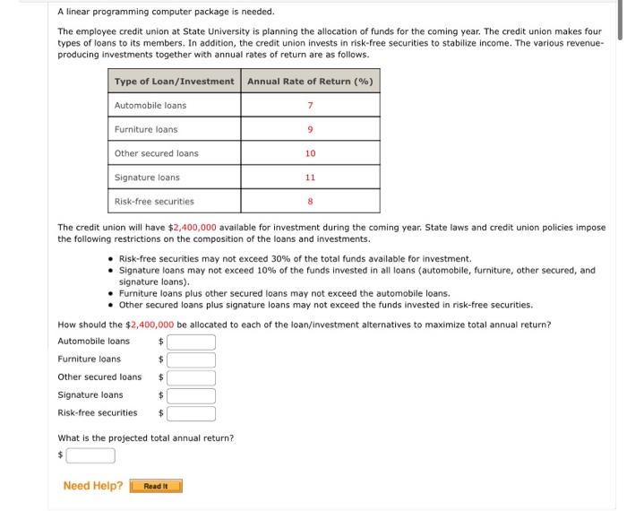 Solved A linear programming computer package is needed. The | Chegg.com