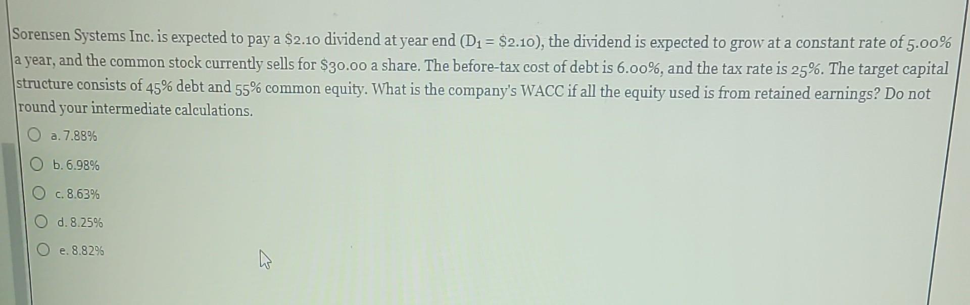 Solved Sorensen Systems Inc. is expected to pay a $2.10 | Chegg.com