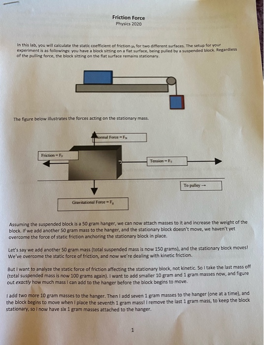 Solved Friction Force Physics 2020 In this lab, you will | Chegg.com