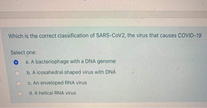 Solved Which is the correct classification of SARS-CoV2, the | Chegg.com