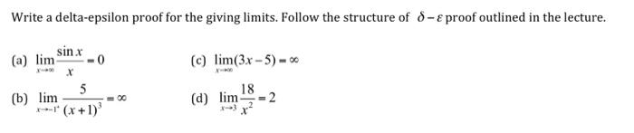 Solved Write a delta-epsilon proof for the giving limits. | Chegg.com