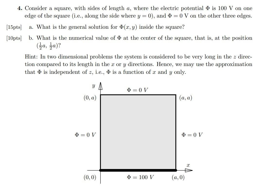 Solved 4. Consider a square, with sides of length a, where | Chegg.com