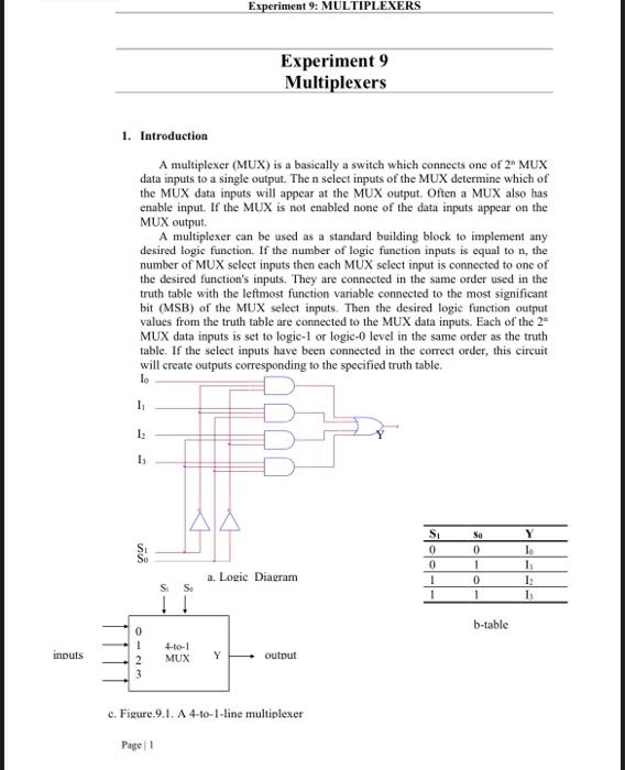 Solved Experiment 9: MULTIPLEXERS Experiment 9 Multiplexers | Chegg.com