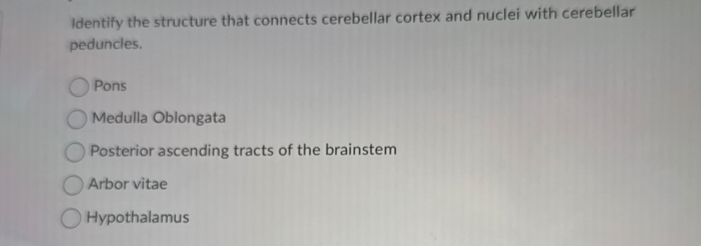 Solved Identify the structure that connects cerebellar | Chegg.com