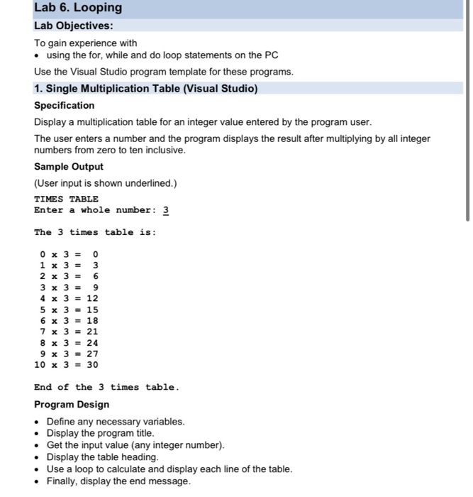 Solved Lab 6. Looping Lab Objectives: To gain experience | Chegg.com