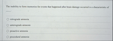 Solved The inability to form memories for events that | Chegg.com