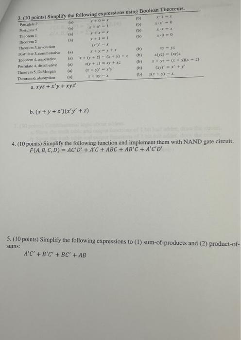 Solved 3. (10 points) Simplify the following expressions | Chegg.com