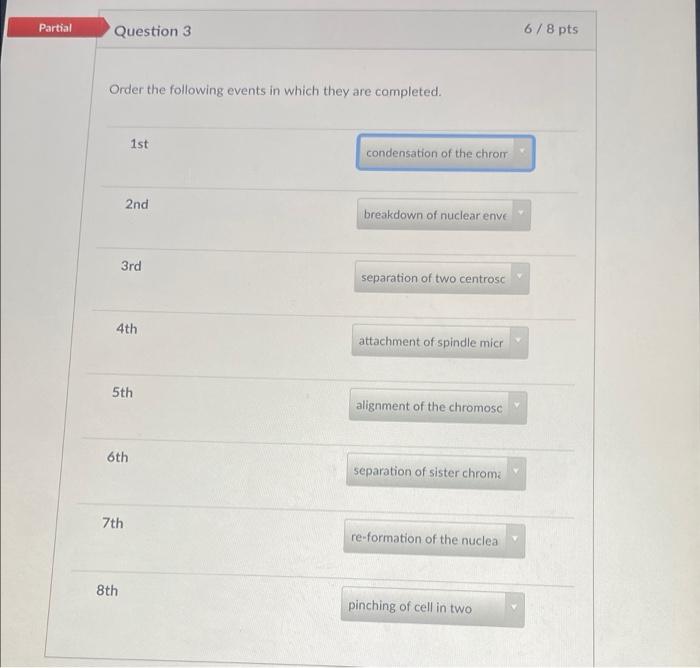 Solved Partial Question 3 6/8 pts Order the following events | Chegg.com