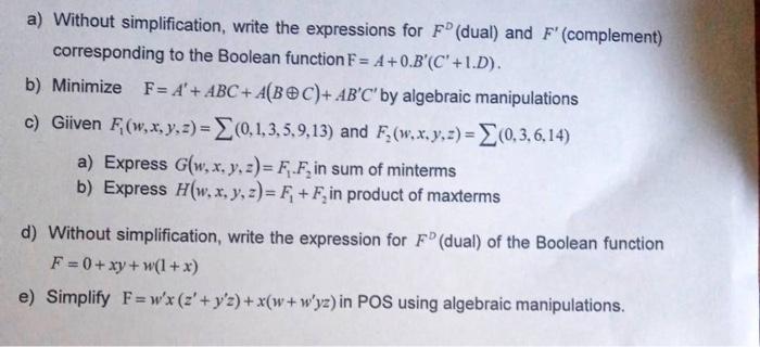 Solved a) Without simplification, write the expressions for | Chegg.com