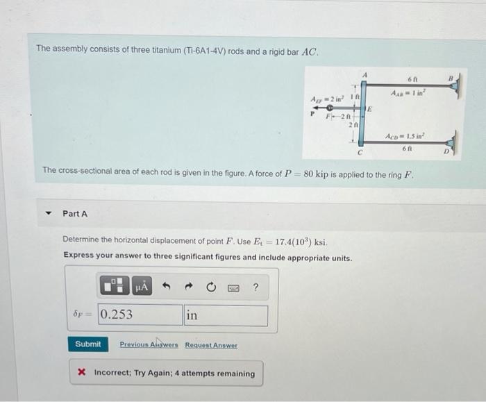Solved The assembly consists of three titanium (TI-6A1-4V) | Chegg.com