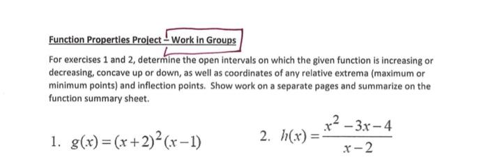 Solved Function Properties Project - Work in Groups For | Chegg.com