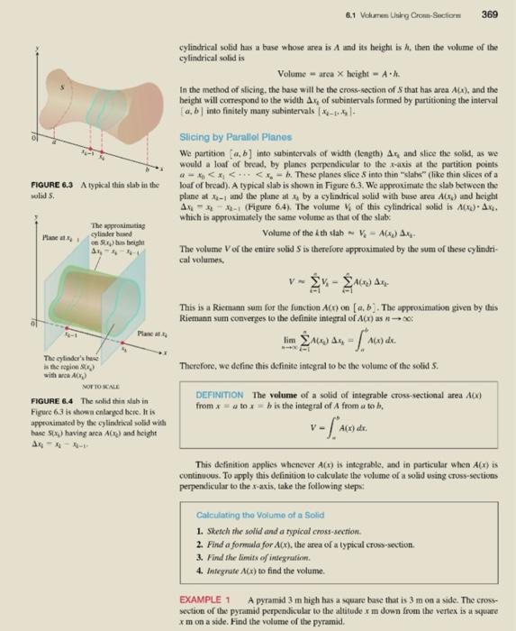 Solved On Page 369, the textbook explains how the volume of | Chegg.com